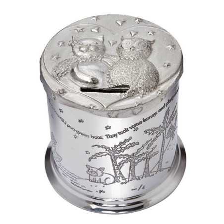 Owl and Cat Pewter Money Box Nursery Gift Handmade UK