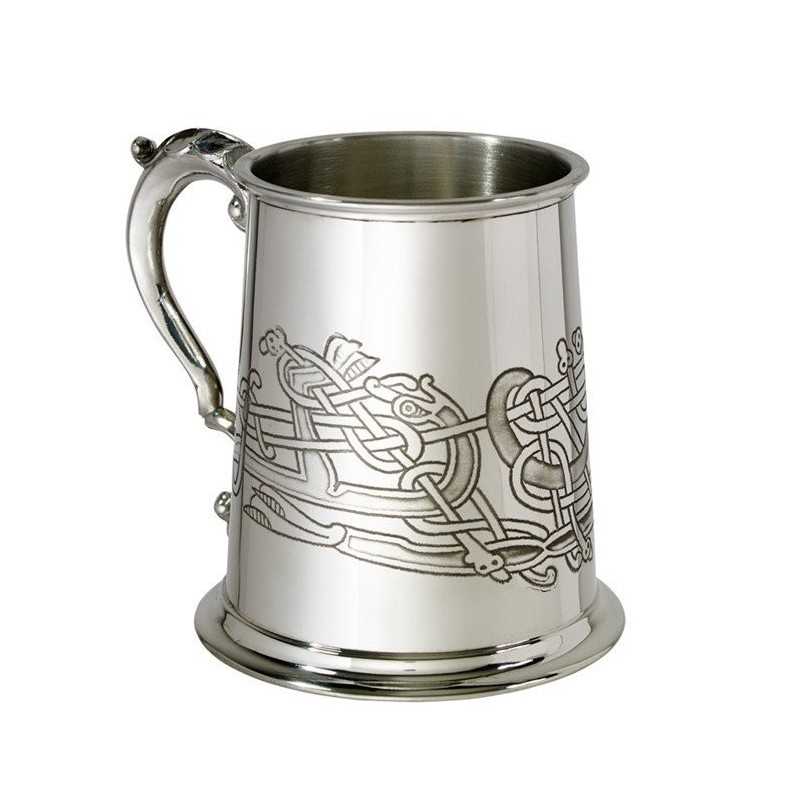 Celtic Birds Pewter Tankard – Engraved Celtic Heritage Mug