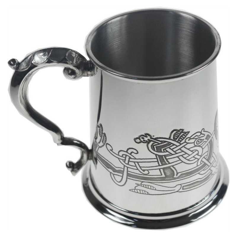 Celtic Birds Pewter Tankard – Engraved Celtic Heritage Mug