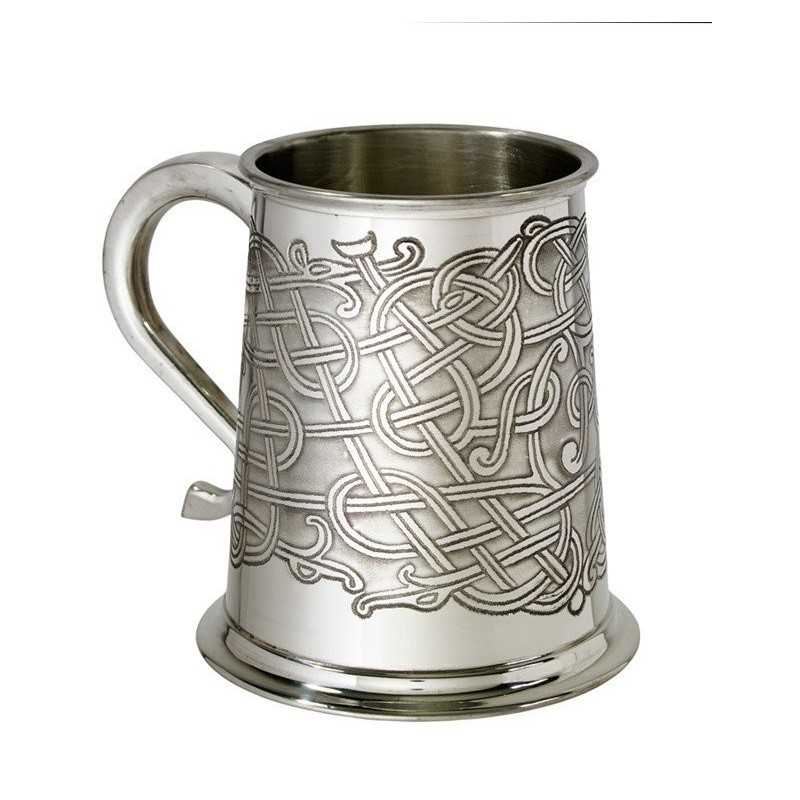 Celtic Pattern Pewter Tankard – Embossed Knotwork Beer Mug