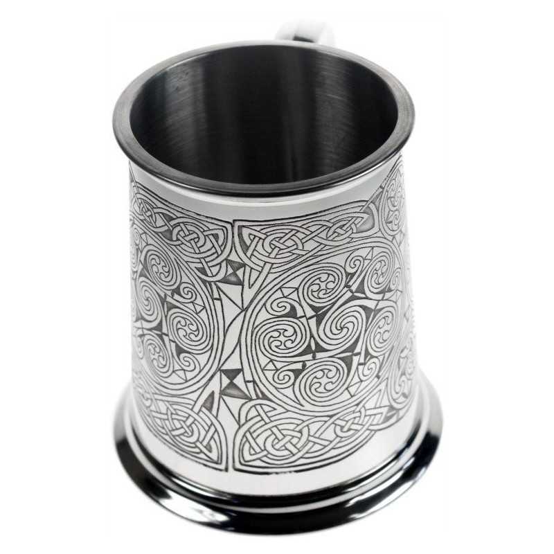 Celtic Spirals Pewter Tankard – Engraved Celtic Heritage Mug