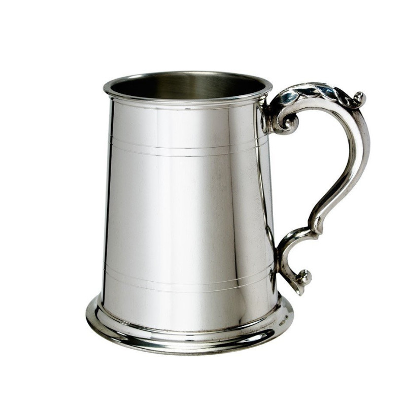 Lined Fancy Handle Pewter Tankard – Elegant Traditional Mug