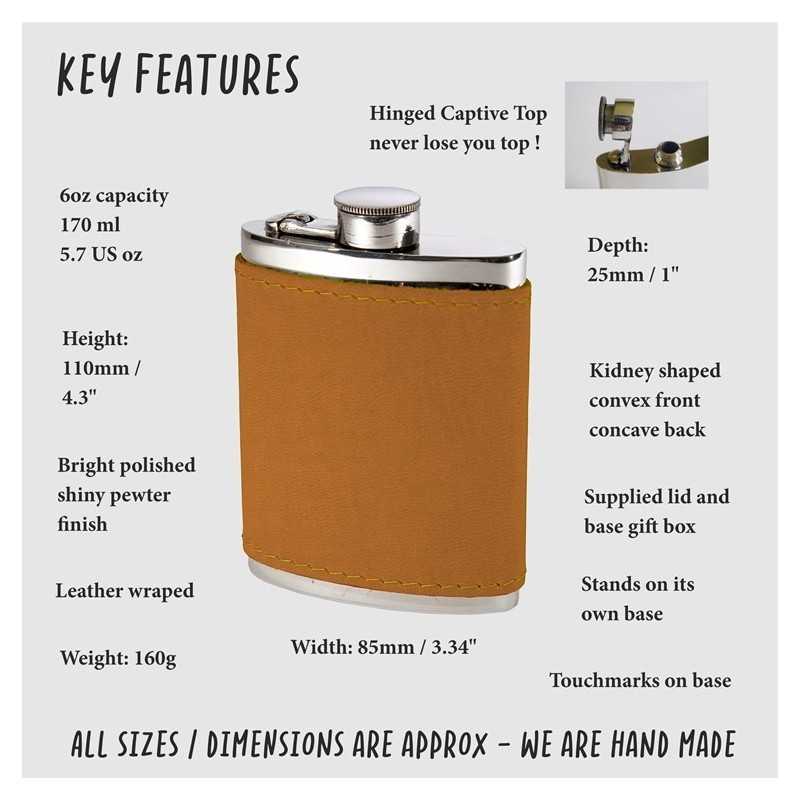 English Tan Leather Hip Flask – Stylish Gift | Pewter World