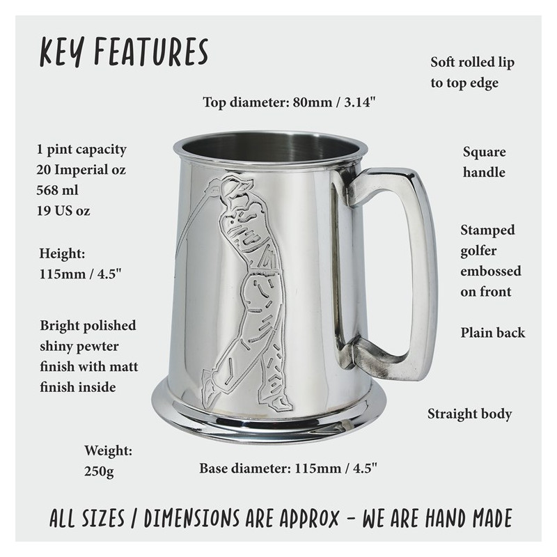 Embossed Golfer Pewter Tankard – Gift for Golf Enthusiasts
