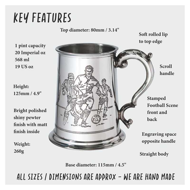 Football Scene Pewter Tankard – Engraved Sports Beer Mug
