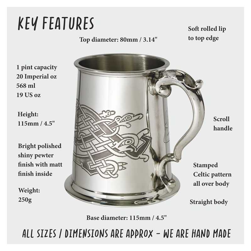 Celtic Birds Pewter Tankard – Engraved Celtic Heritage Mug