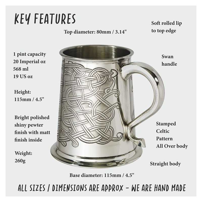 Celtic Pattern Pewter Tankard – Embossed Knotwork Beer Mug