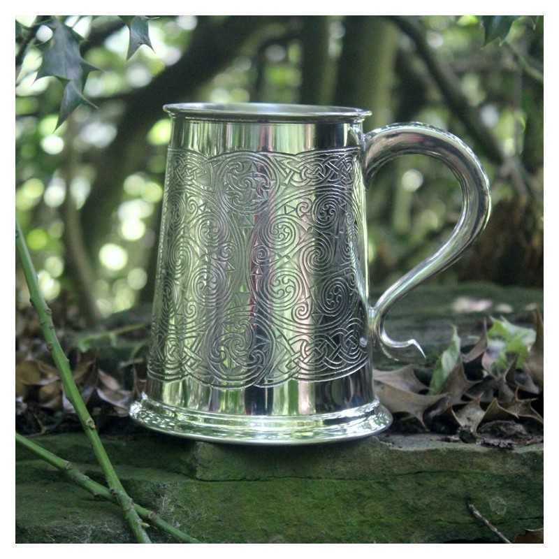 Celtic Spirals Pewter Tankard – Engraved Celtic Heritage Mug