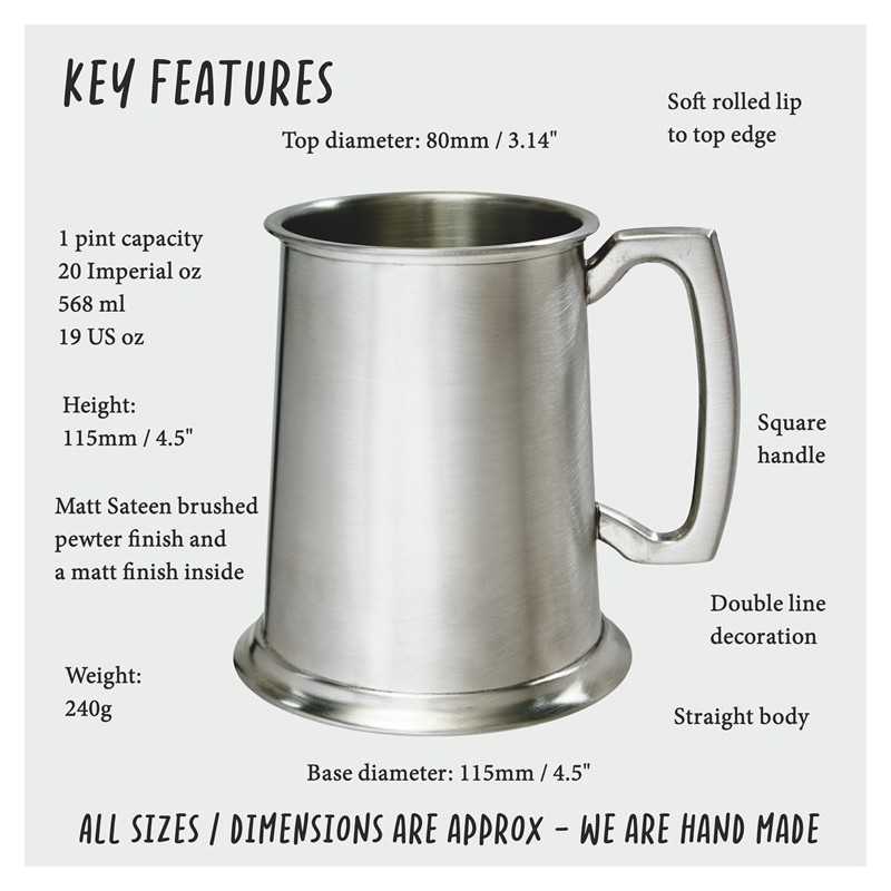 Plain Satin Finish Pewter Tankard – Modern Brushed Beer Mug