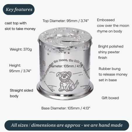 Cow Jumped Over the Moon Pewter Money Box Gift Handmade UK